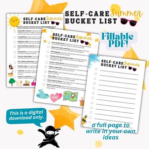 Self-care Summer Bucket List Printable Fillable PDF Digital Download ...