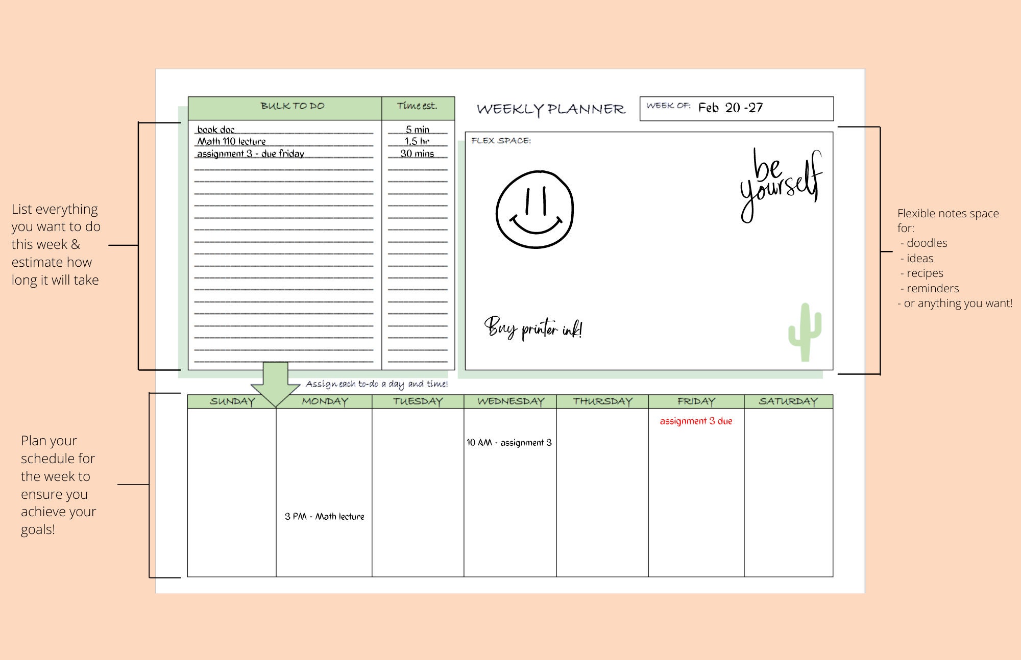 Weekly Planner, Printable PDF, Fillable PDF, Planner Template ...