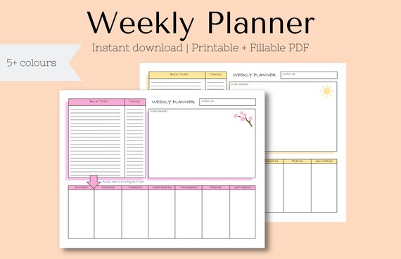Weekly Planner Printable PDF Fillable PDF Planner Template | Etsy