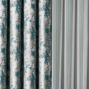 Luxury Light Gray Green Patterned Custom Size Curtains , Modern Green ...