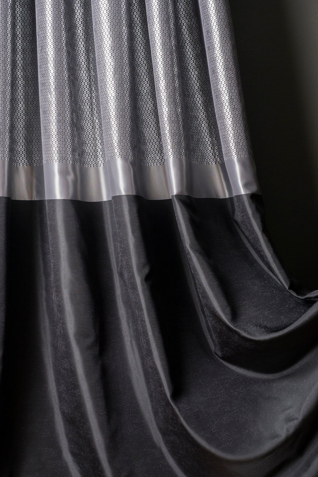 Luxury Curtain Panel Striped Patterned Fabric Bedroom Dining Room Black ...