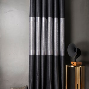 Luxury Curtain Panel Striped Patterned Fabric Bedroom Dining Room Black ...