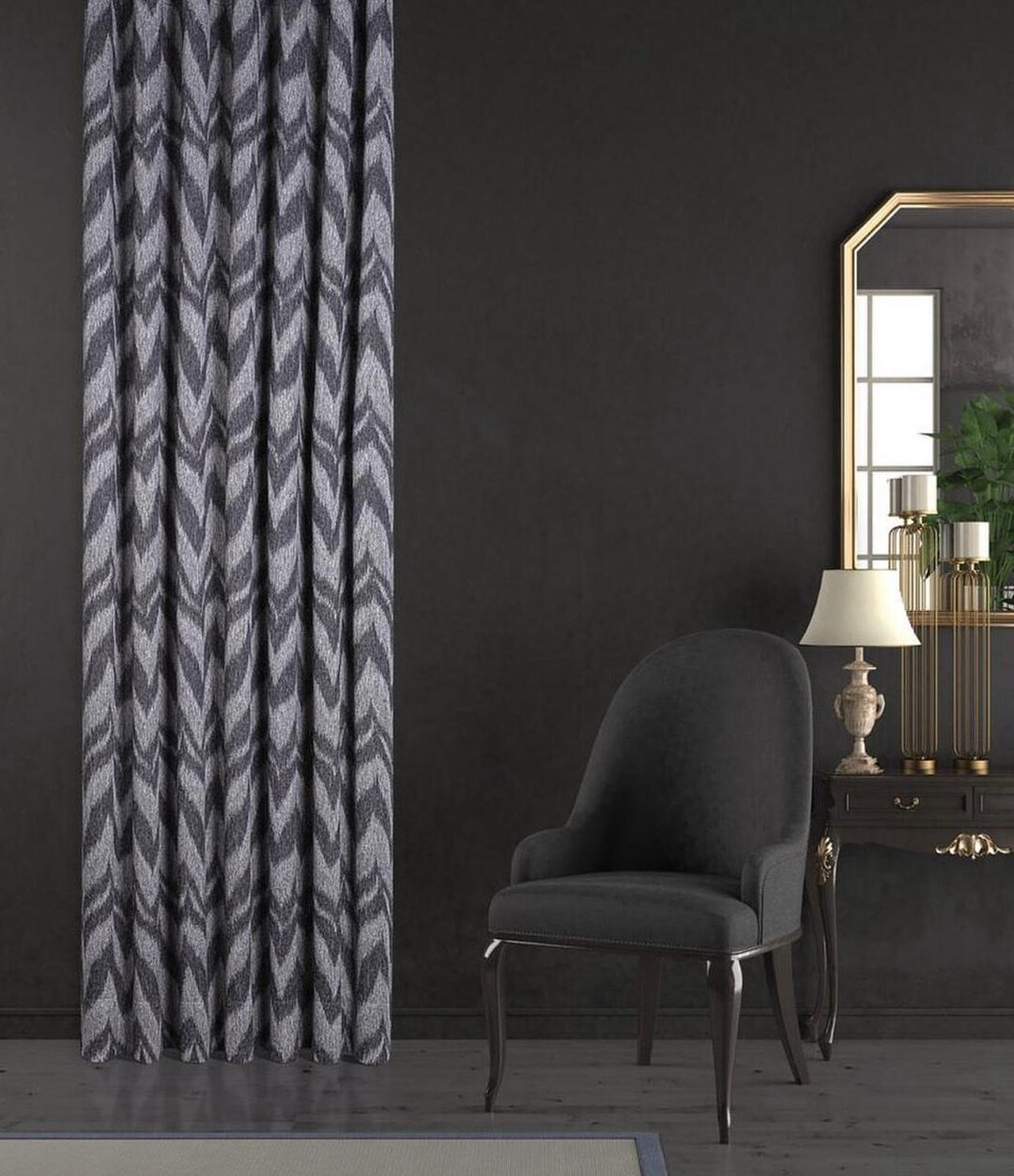 Curtains Panel Striped Patterned Fabric Luxury Bedroom Living Room Gray ...
