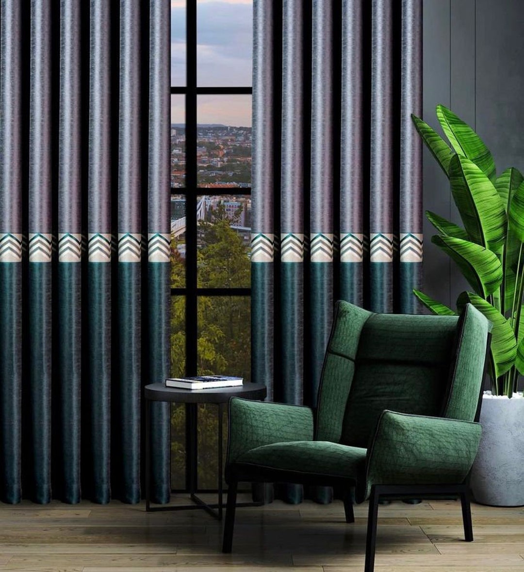 Luxury Pattern Jacquard Curtain Custom Drapes Pattern Stripes Gray ...