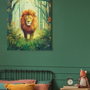 Lion Poster Jungle Painting Diptych Wall Art Tropical Wall Art Lion ...