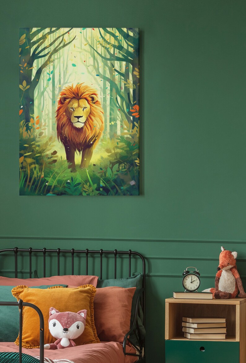 Lion Poster Jungle Painting Diptych Wall Art Tropical Wall Art Lion ...