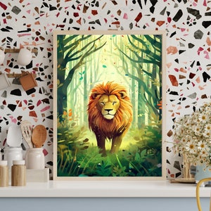 Lion Poster Jungle Painting Diptych Wall Art Tropical Wall Art Lion ...