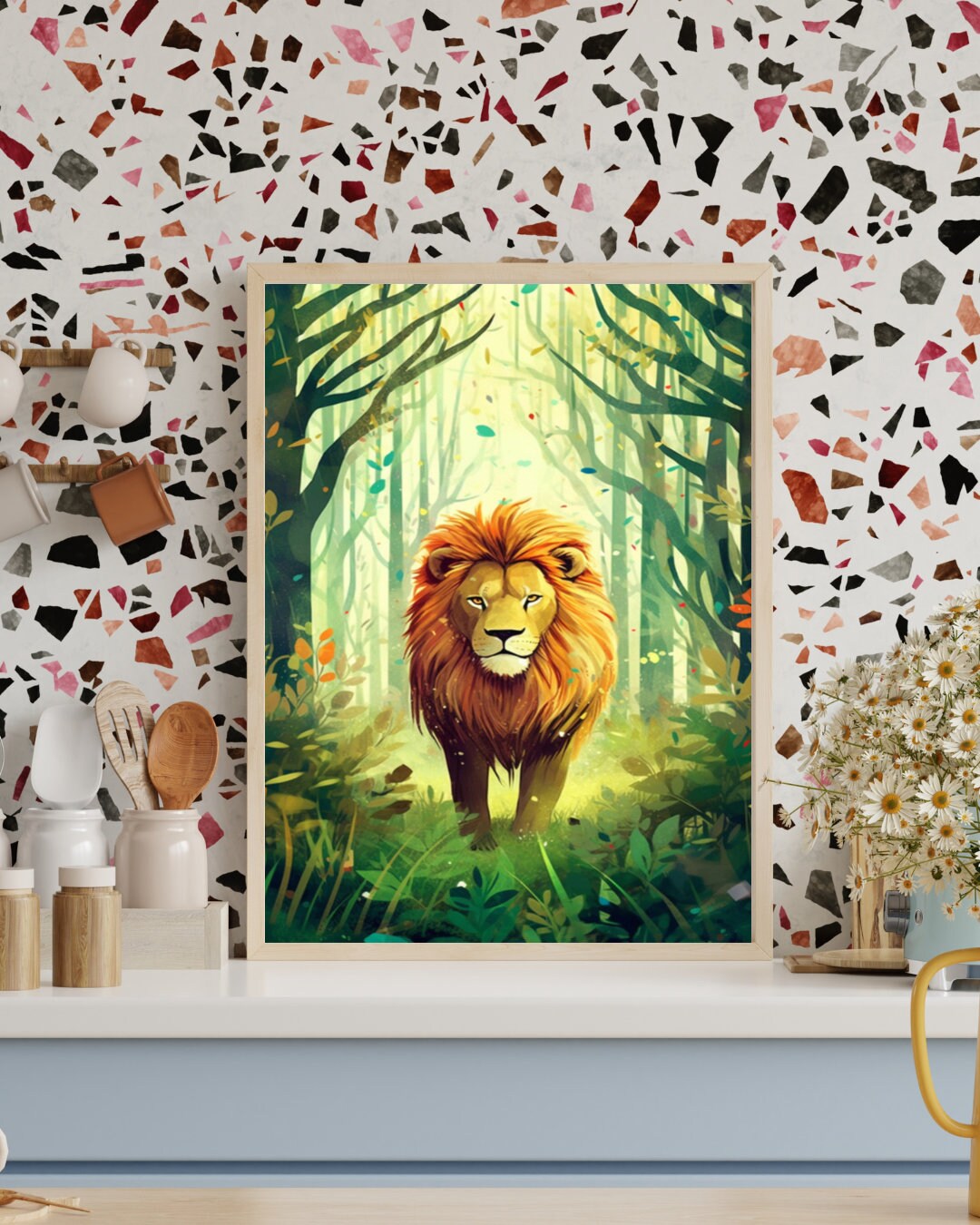 Lion Poster Jungle Painting Diptych Wall Art Tropical - Etsy