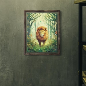 Lion Poster Jungle Painting Diptych Wall Art Tropical Wall Art Lion ...