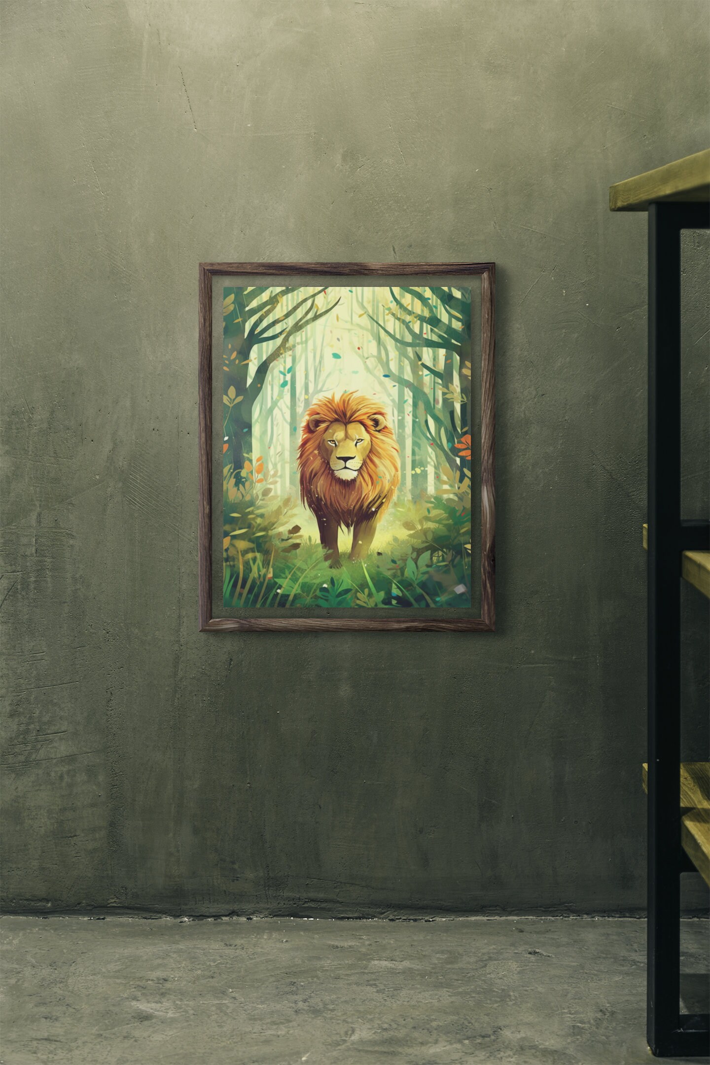 Lion Poster Jungle Painting Diptych Wall Art Tropical Wall Art Lion ...