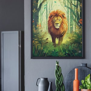 Lion Poster Jungle Painting Diptych Wall Art Tropical Wall Art Lion ...