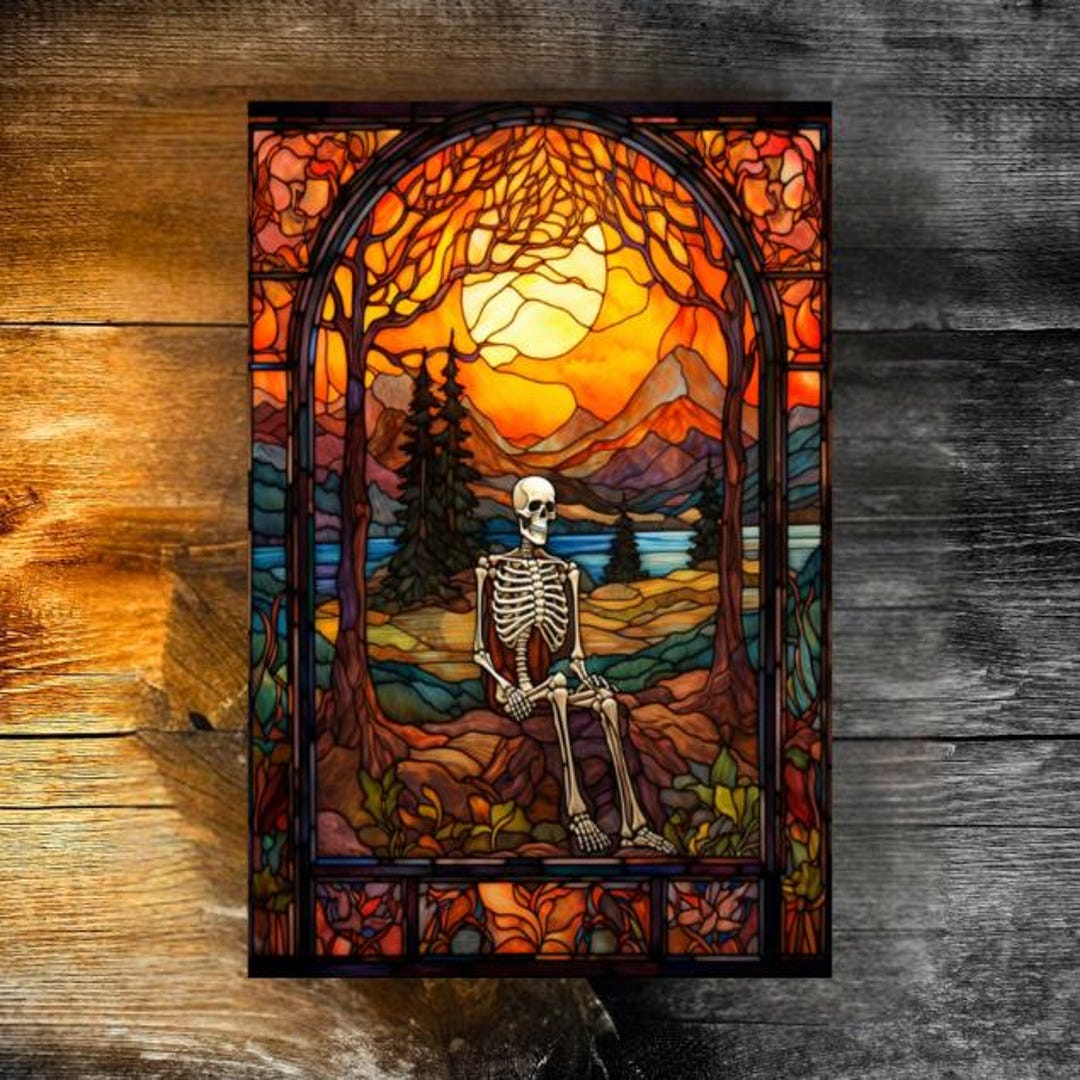Skeleton Wall Art, Stained Glass Poster, Ethereal Gothic Decor ...