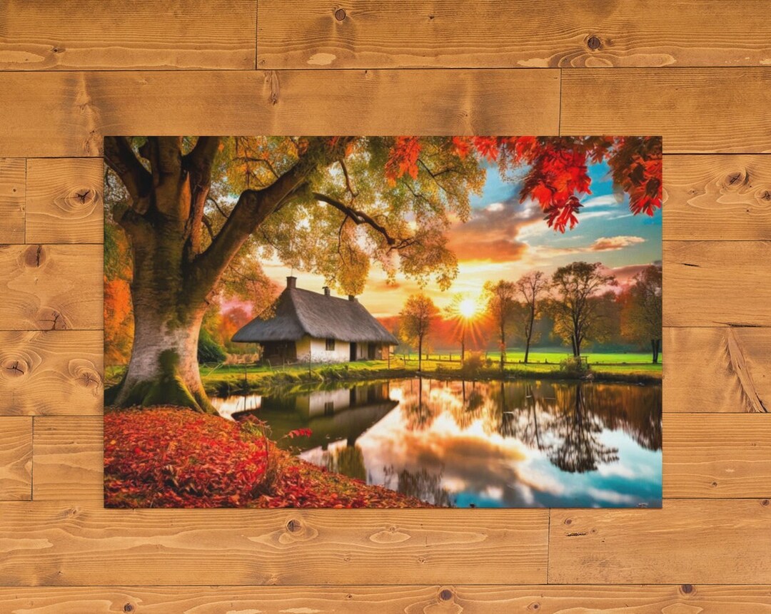 Cottage Next to Lake Wall Art Print Woodland Cottagecore Lakehouse ...