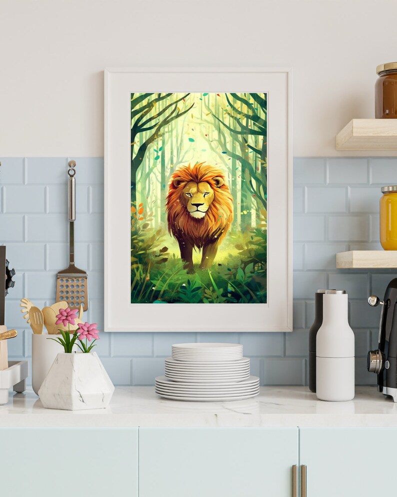 Lion Poster Jungle Painting Diptych Wall Art Tropical Wall Art Lion ...