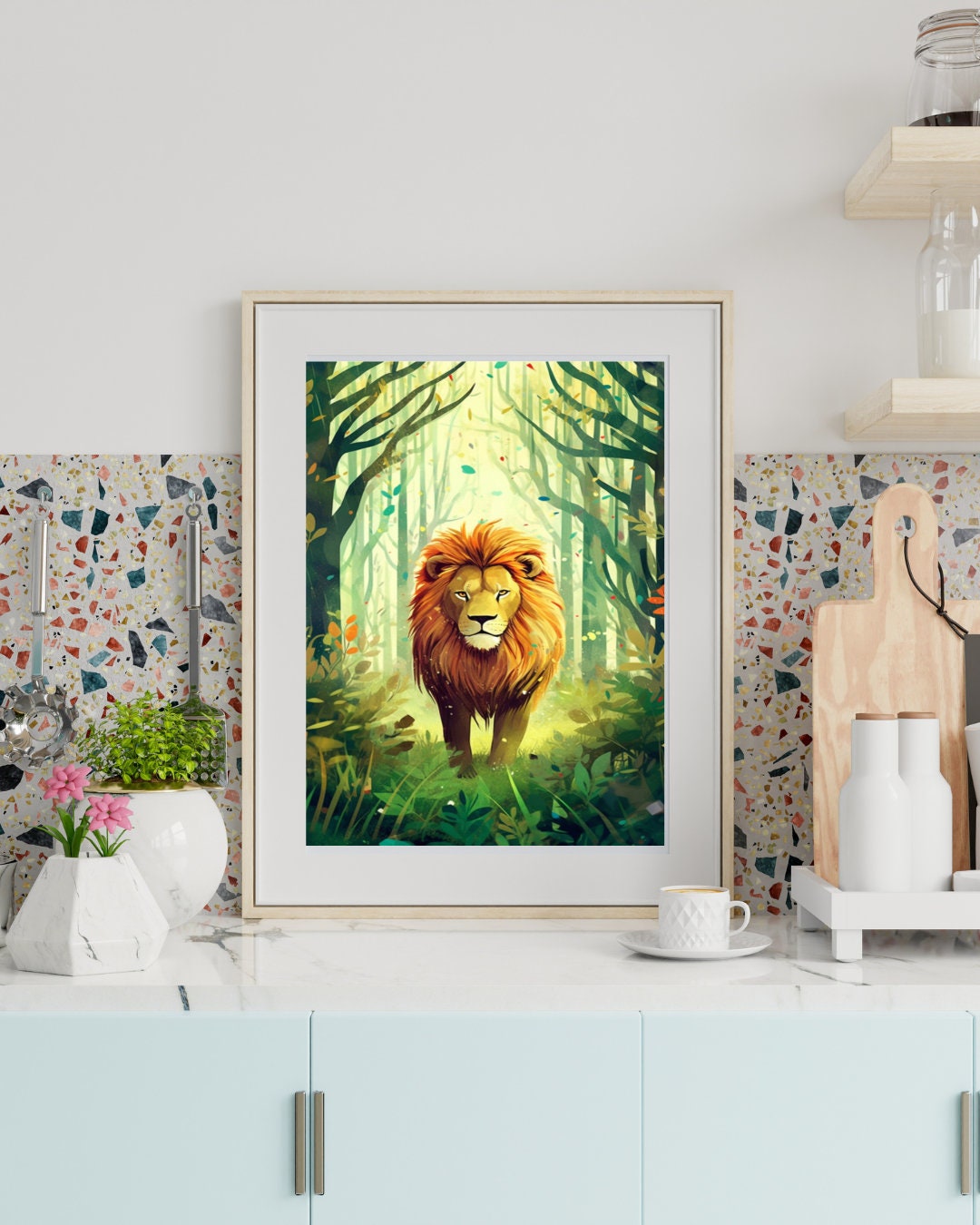 Lion Poster Jungle Painting Diptych Wall Art Tropical - Etsy