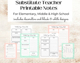 Substitute Teacher Note Canva Template Printable With While - Etsy