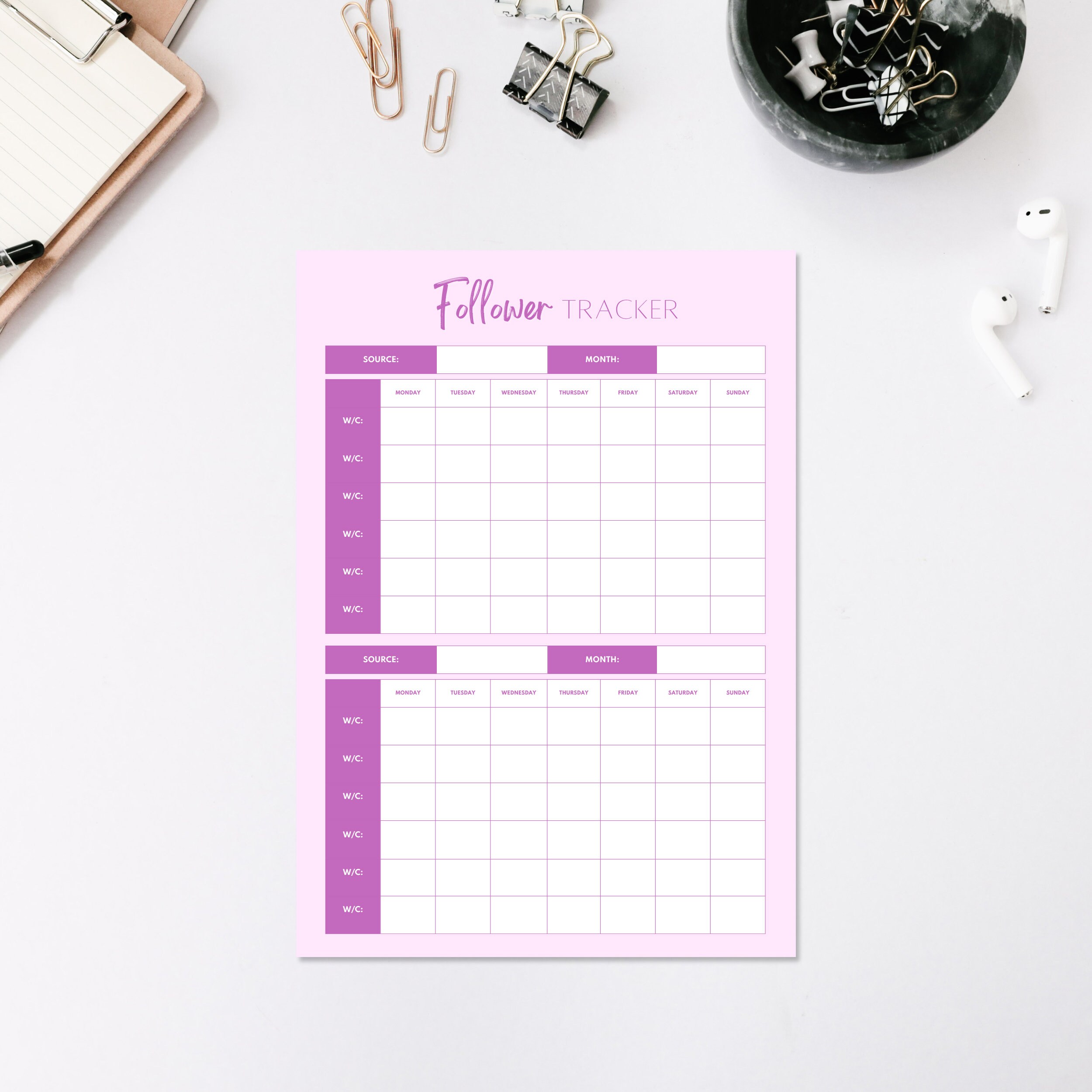 Printable Follower Tracker - Digital Download // Small Business Folower ...