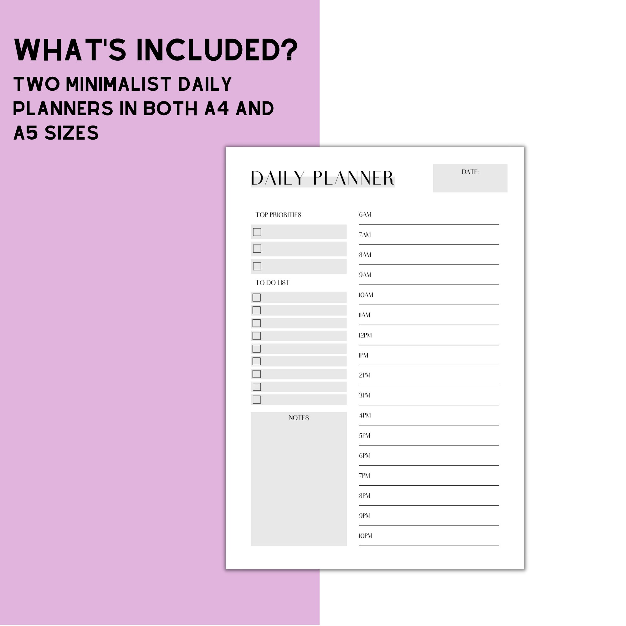 Minimal Daily Planner Printable // Productivity Planner, A4, A5 To-do ...