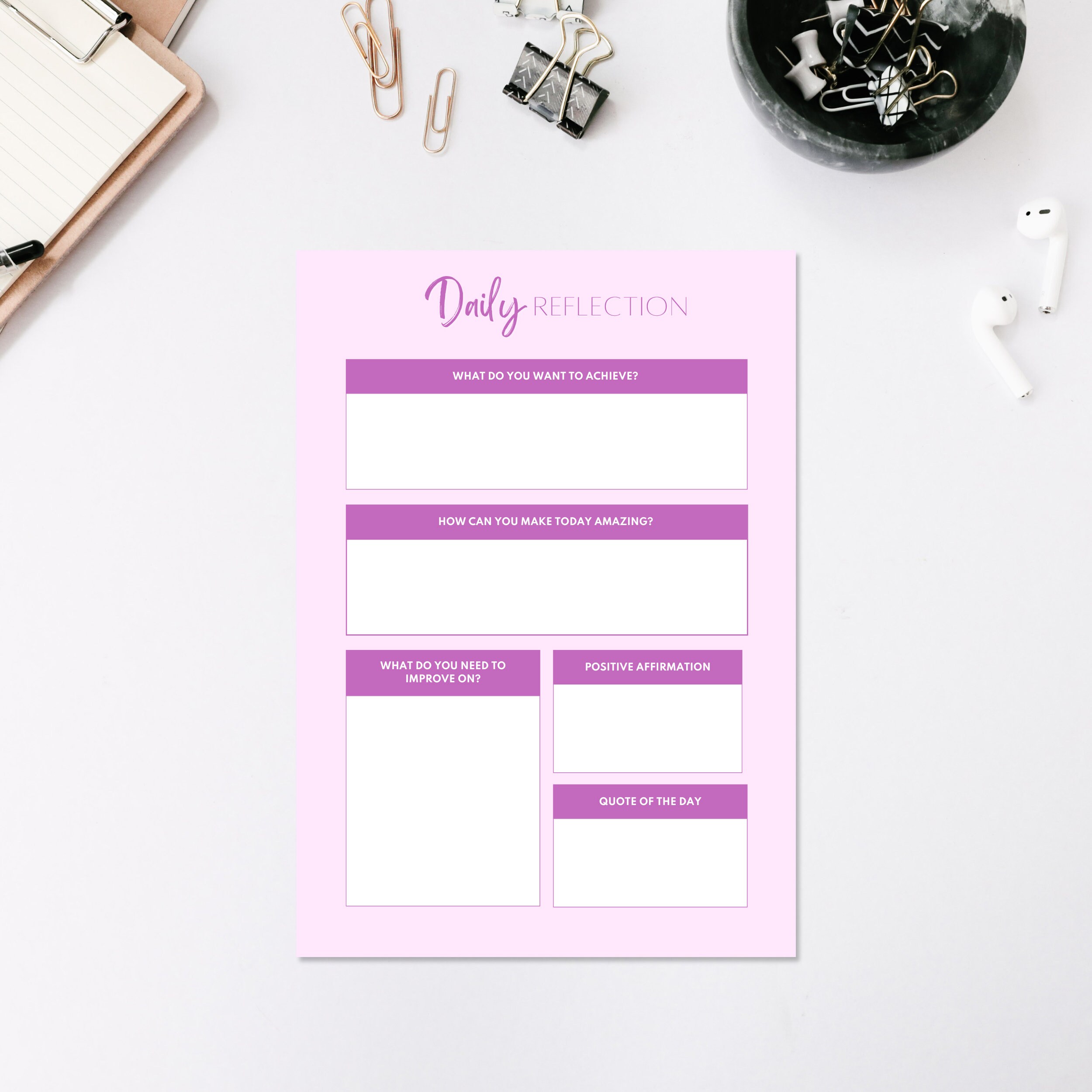 Daily Reflection Digital Download // Printable Self Care Reflection ...
