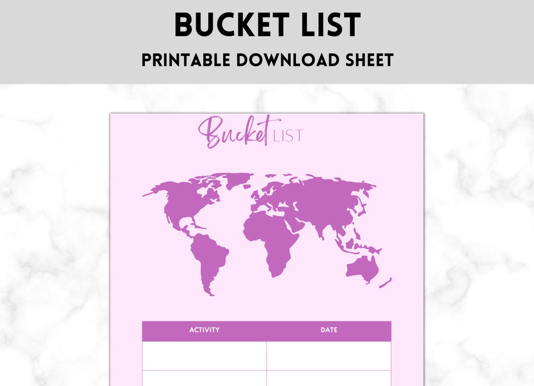 Bucket List World Map - Digital Download // Blank Bucket List Planner ...