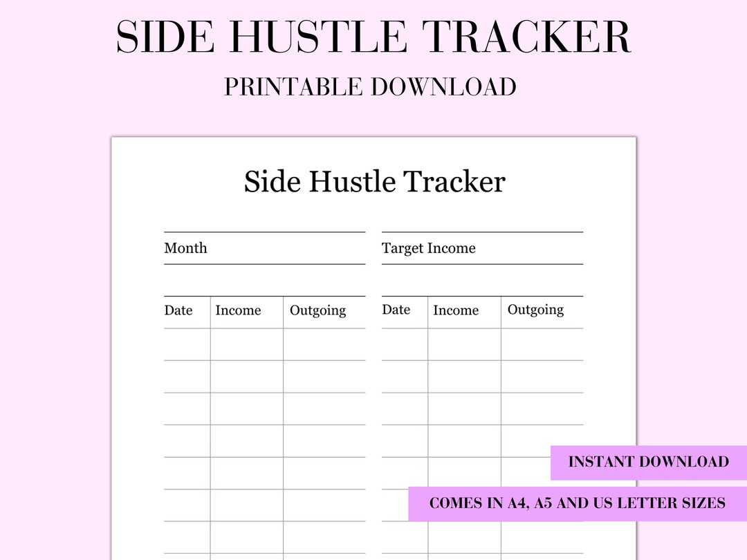 Side Hustle Tracker Digital Download // Make Money Online, Printable ...
