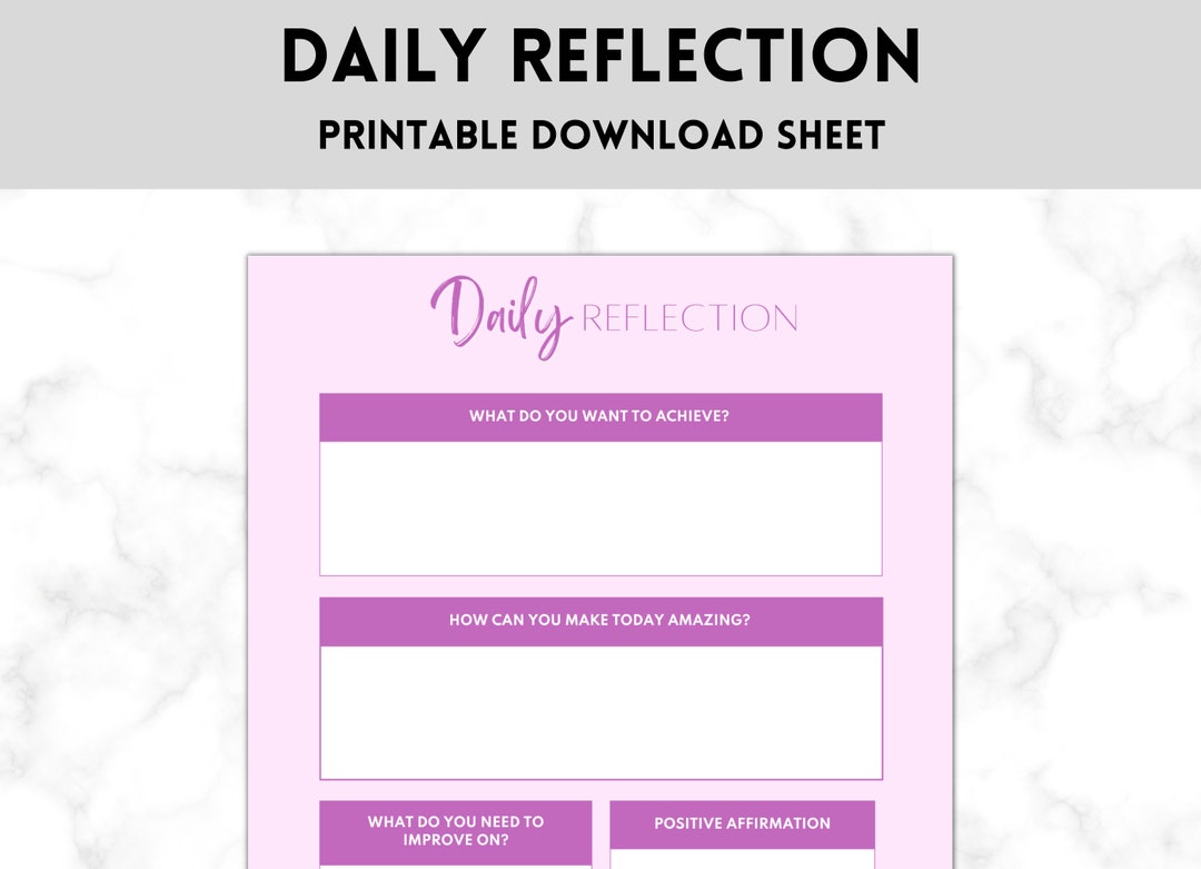 Daily Reflection - Digital Download // Printable Self Care Reflection ...
