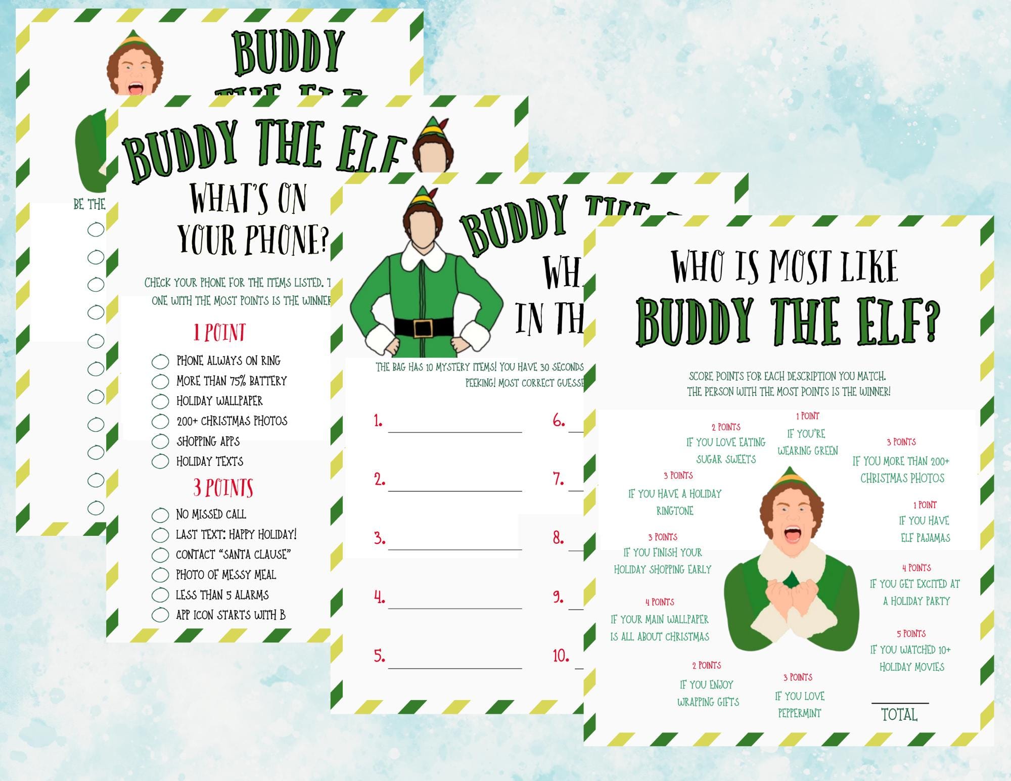 Buddy Elf Movie Games Bundle: Christmas Party Printable (digital ...
