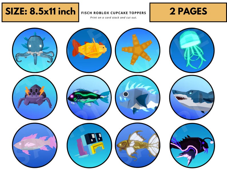 FISCH Roblox Cupcake Toppers | Printable Digital Download | Instant ...