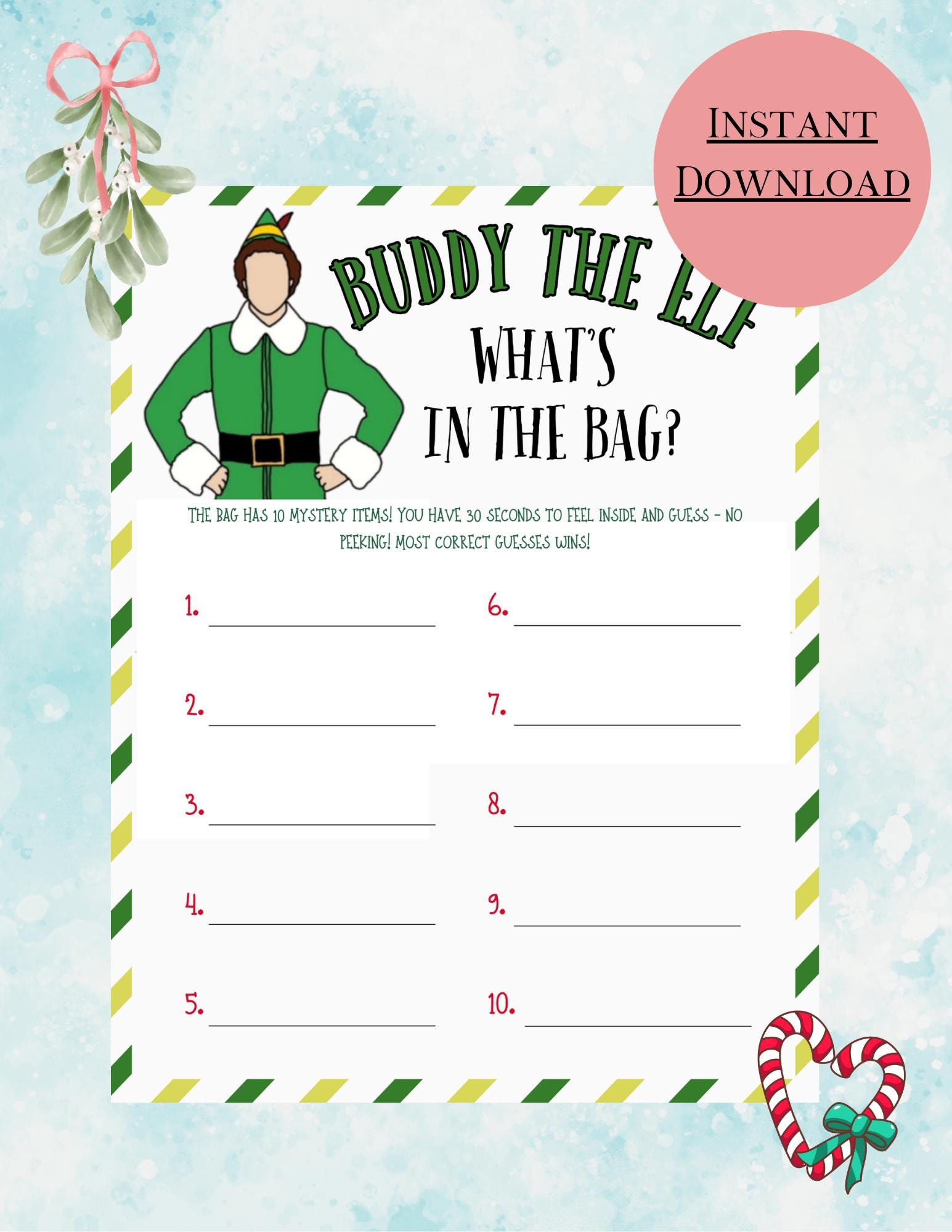 Buddy Elf Movie Games Bundle: Christmas Party Printable (digital ...