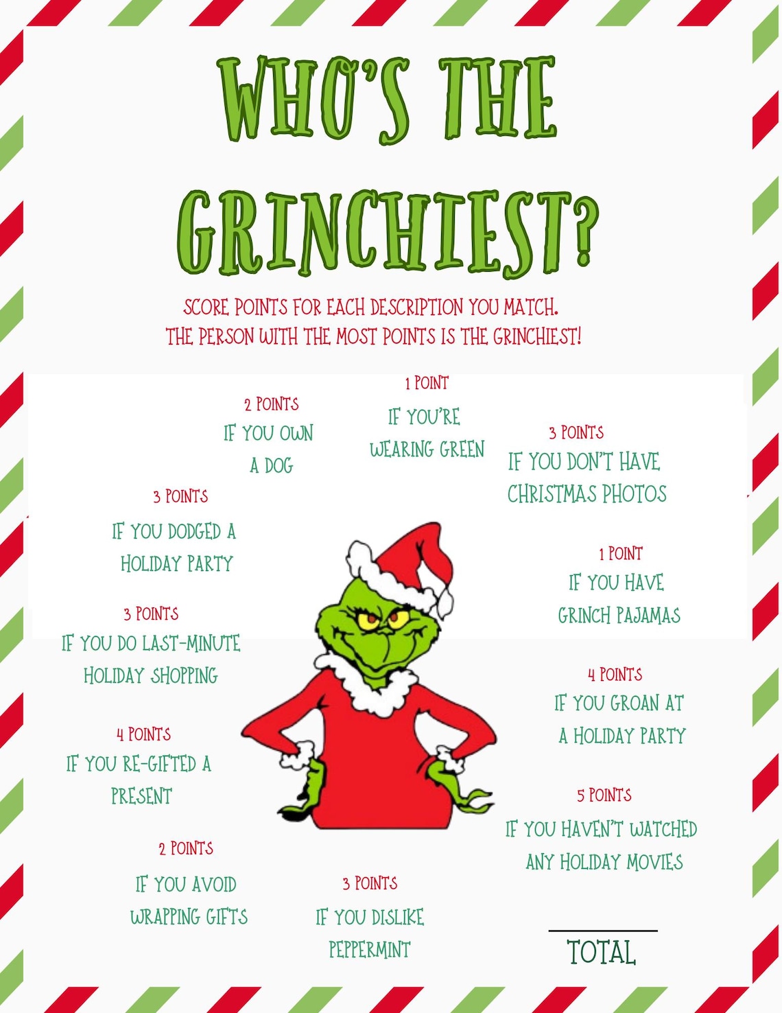 Who's the Grinchiest, Funny Christmas Game, Grinch Christmas Party Game ...