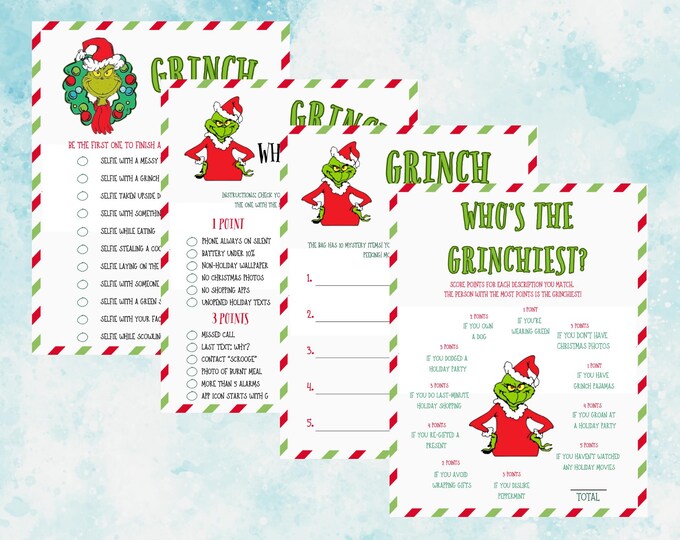 Grinch Game Bundle, INSTANT DOWNLOAD, Canva Editable Template ...