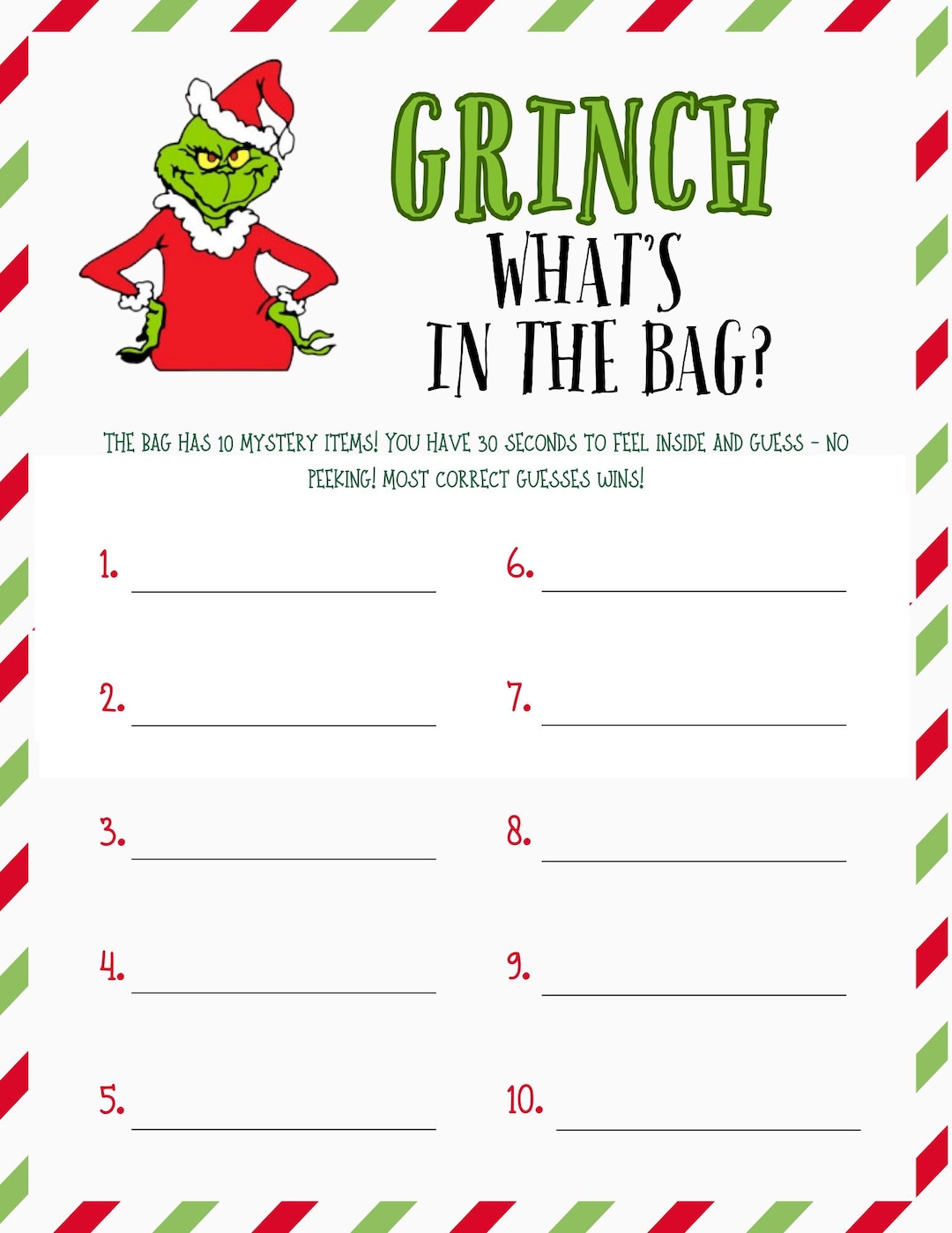 Grinch Christmas Game: What's in the Bag - Holiday Party (digital ...