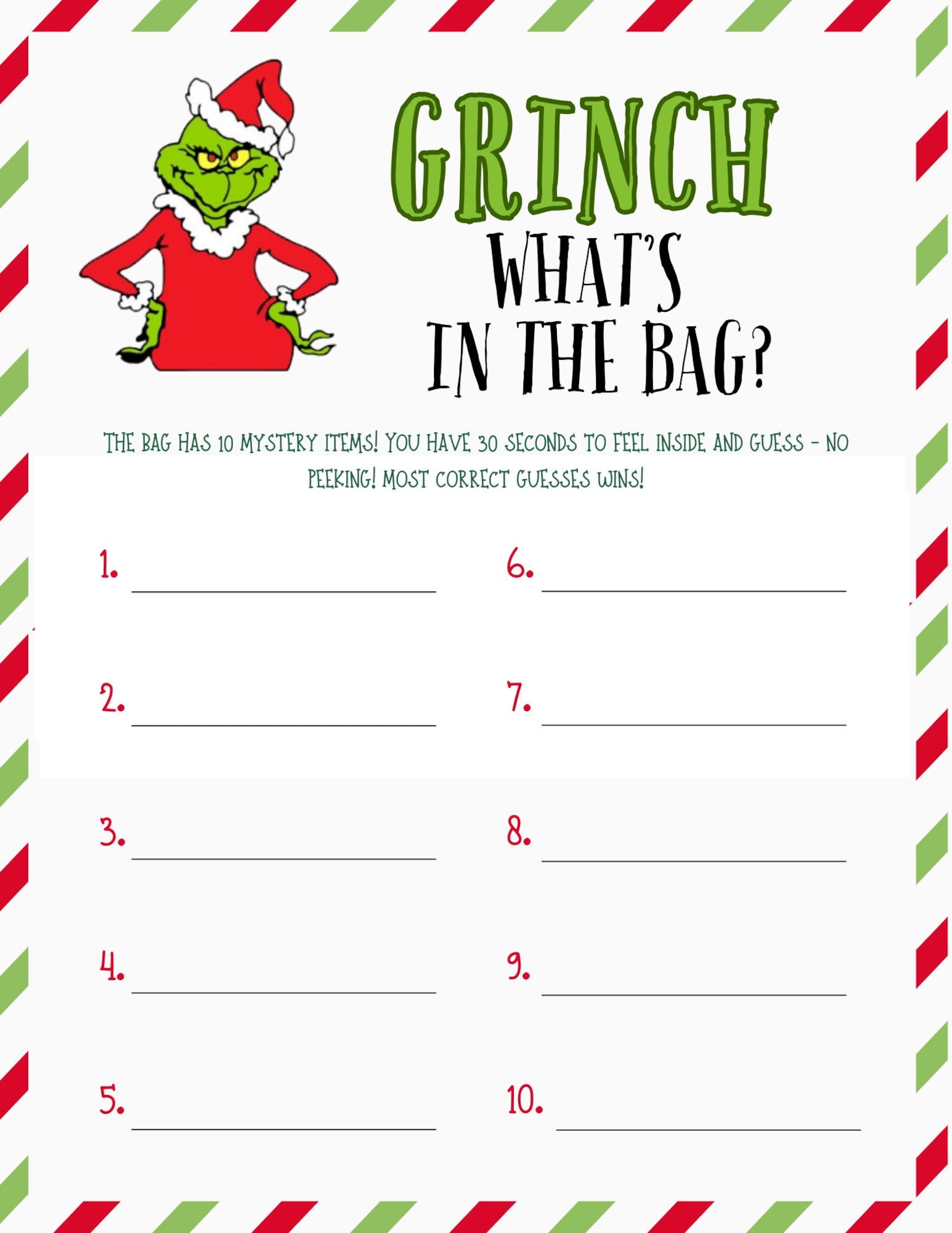 Grinch What's in the Bag, Funny Christmas Game, Grinch Christmas Party ...