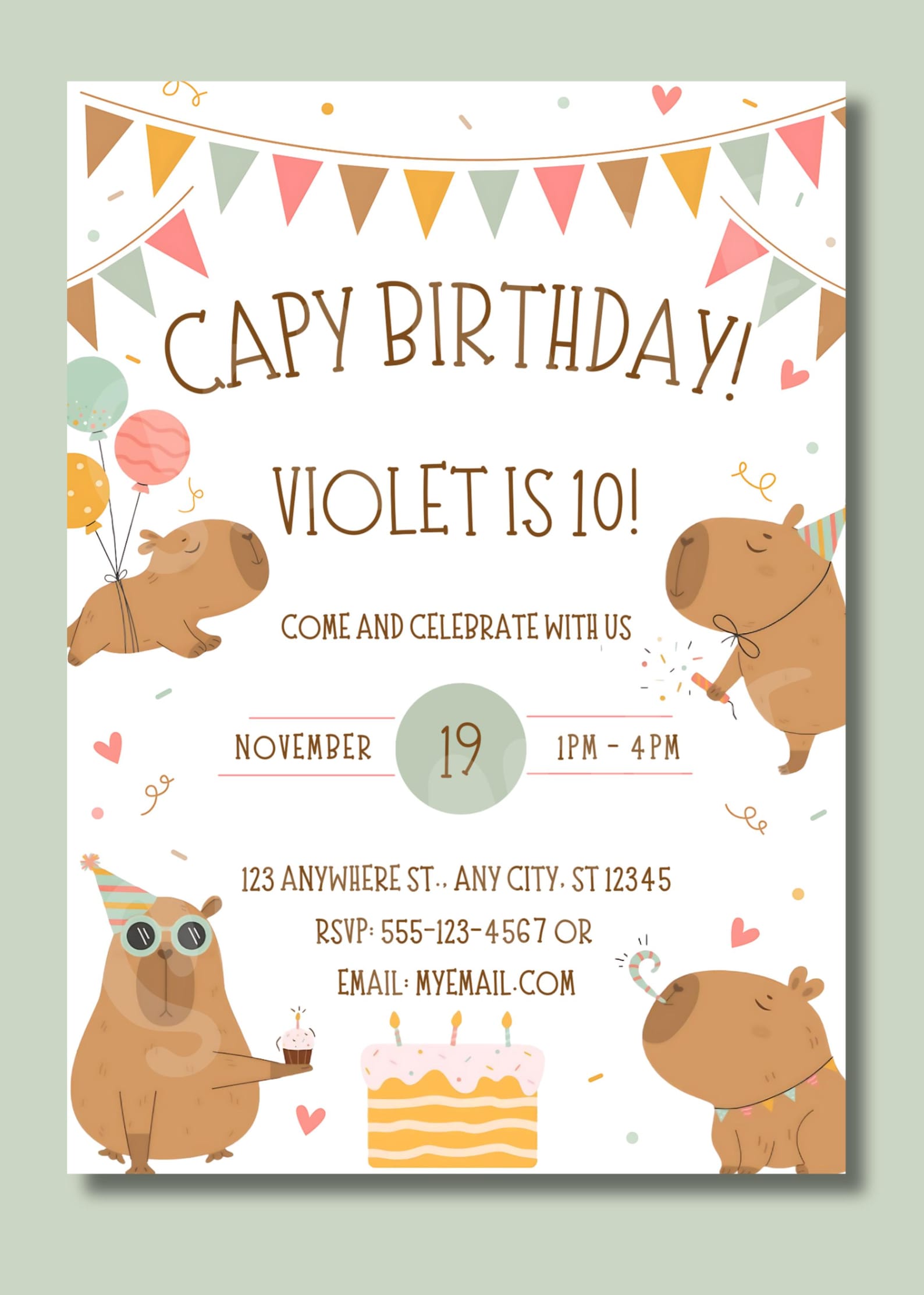 Capybara Birthday Invitation | Editable 5x7 Canva Invite | Instant ...