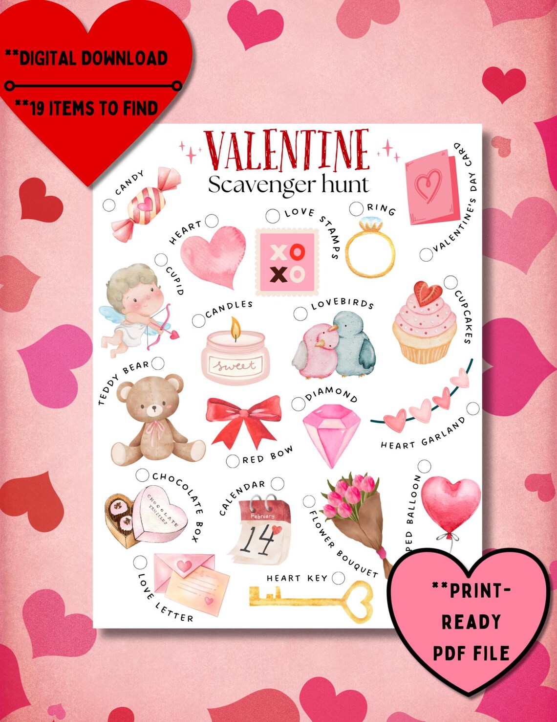 Valentine's Day Scavenger Hunt Game | Printable Kids Activity | 19 ...