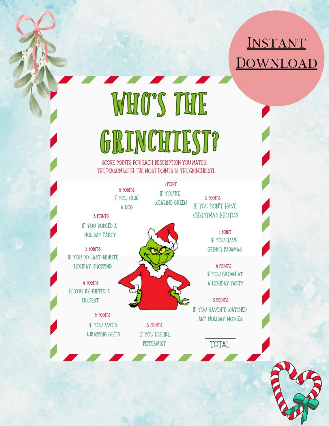 Who's the Grinchiest, Funny Christmas Game, Grinch Christmas Party Game ...