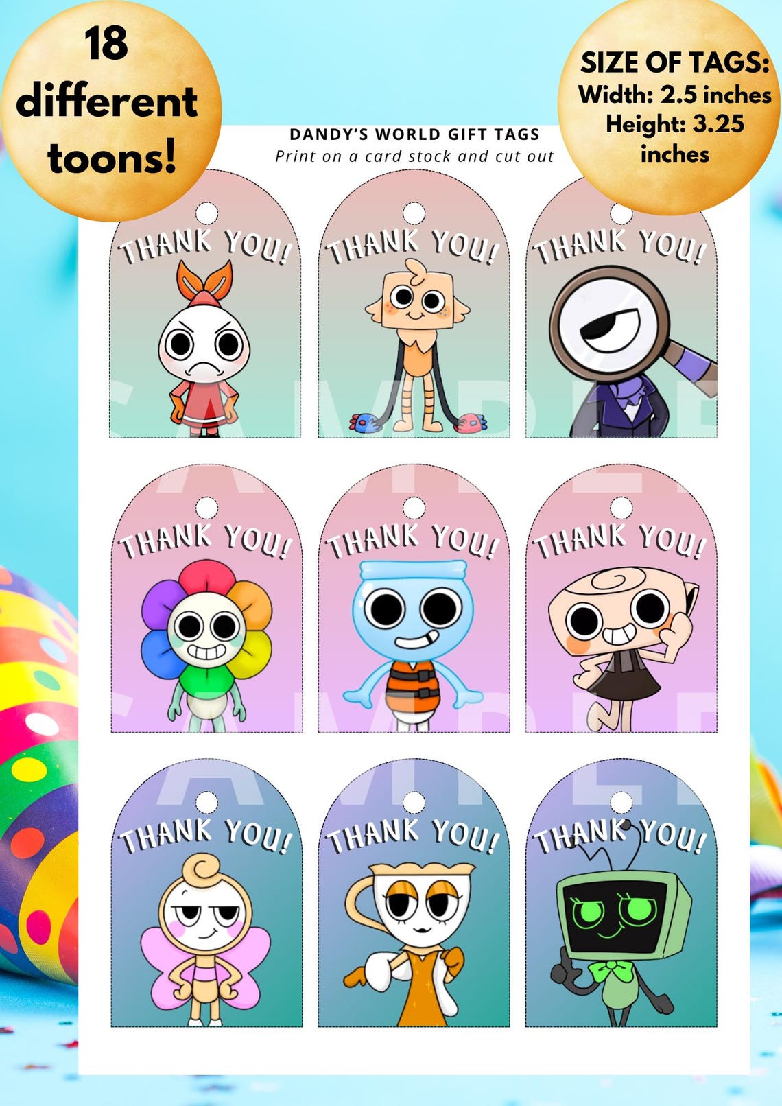 Dandy's World Gift Tags - Toons Thank You Tags - Digital Download ...