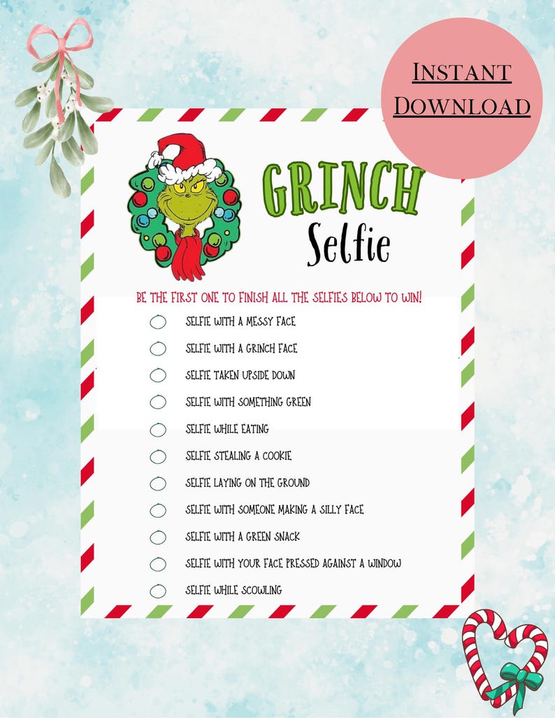 Grinch Selfie Scavenger Hunt: Christmas Party Game (digital Download ...