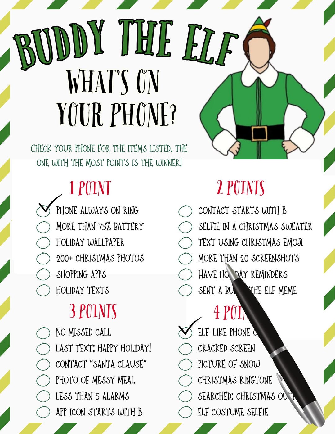 Buddy Elf Movie What's on Your Phone Christmas Game Digital 8.5x11 and ...