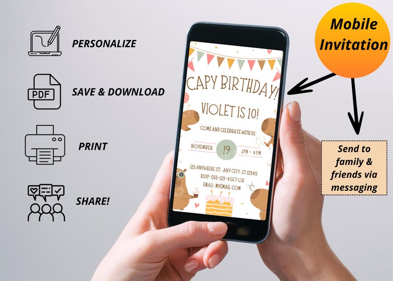 Capybara Birthday Invitation: Pastel Party Theme (editable Canva ...