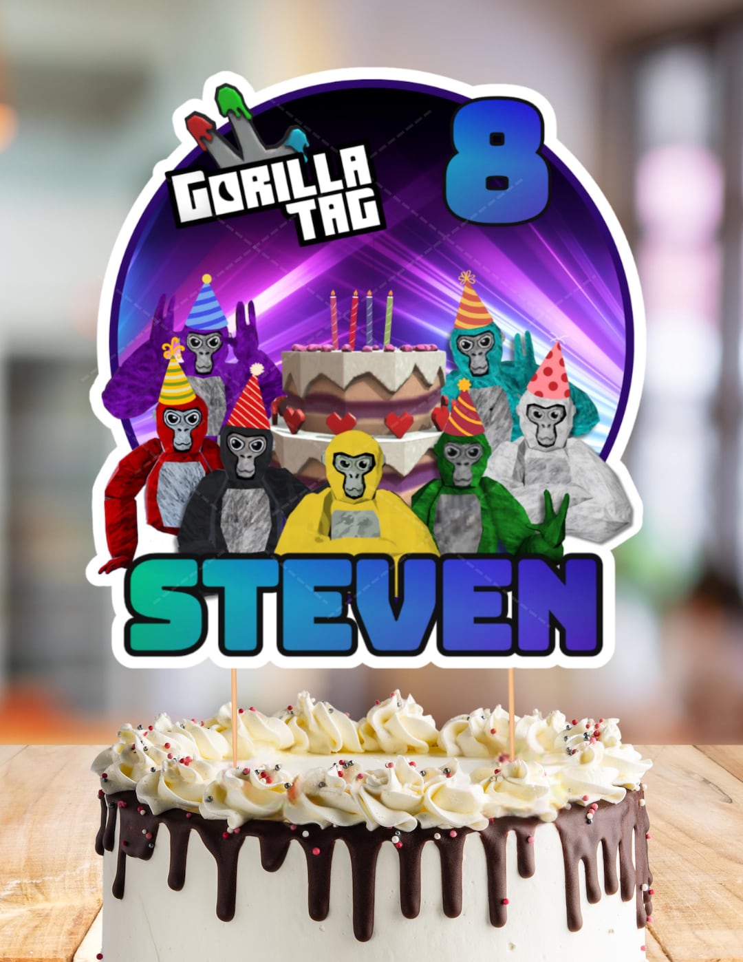 Gorilla Tag Cake Topper: Custom Birthday Party Decoration (JPEG & PDF ...