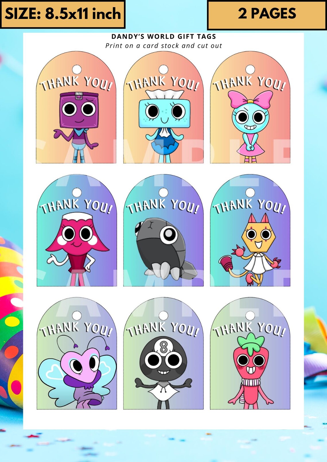 Dandy's World Thank You Gift Tags: 18 Toons Designs (digital Download ...