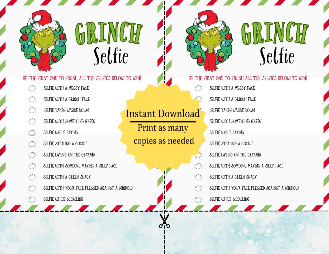 Grinch Selfie Scavenger Hunt: Christmas Party Game (digital Download ...