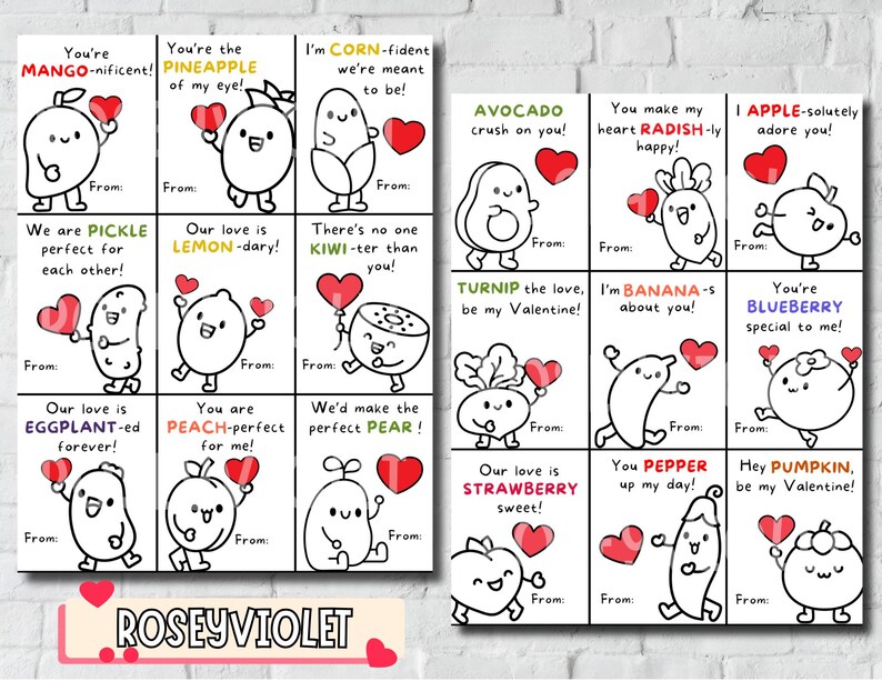 Cute Fruit Valentine Cards | Printable Valentine Cards for Kids ...