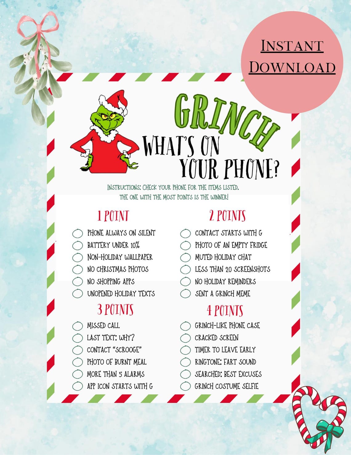 Grinch What's on Your Phone Game: Christmas Party (digital Download) - Etsy