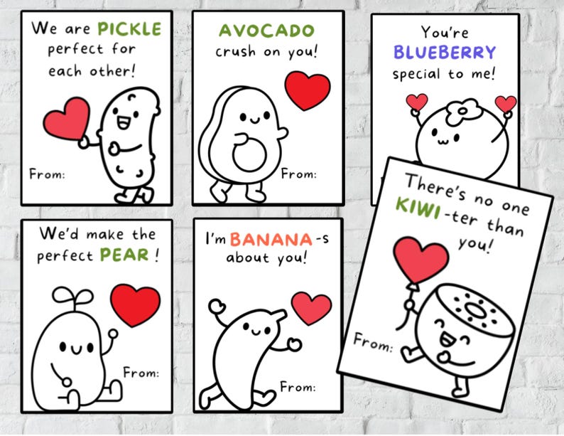 Cute Fruit Valentine Cards | Printable Valentine Cards for Kids ...