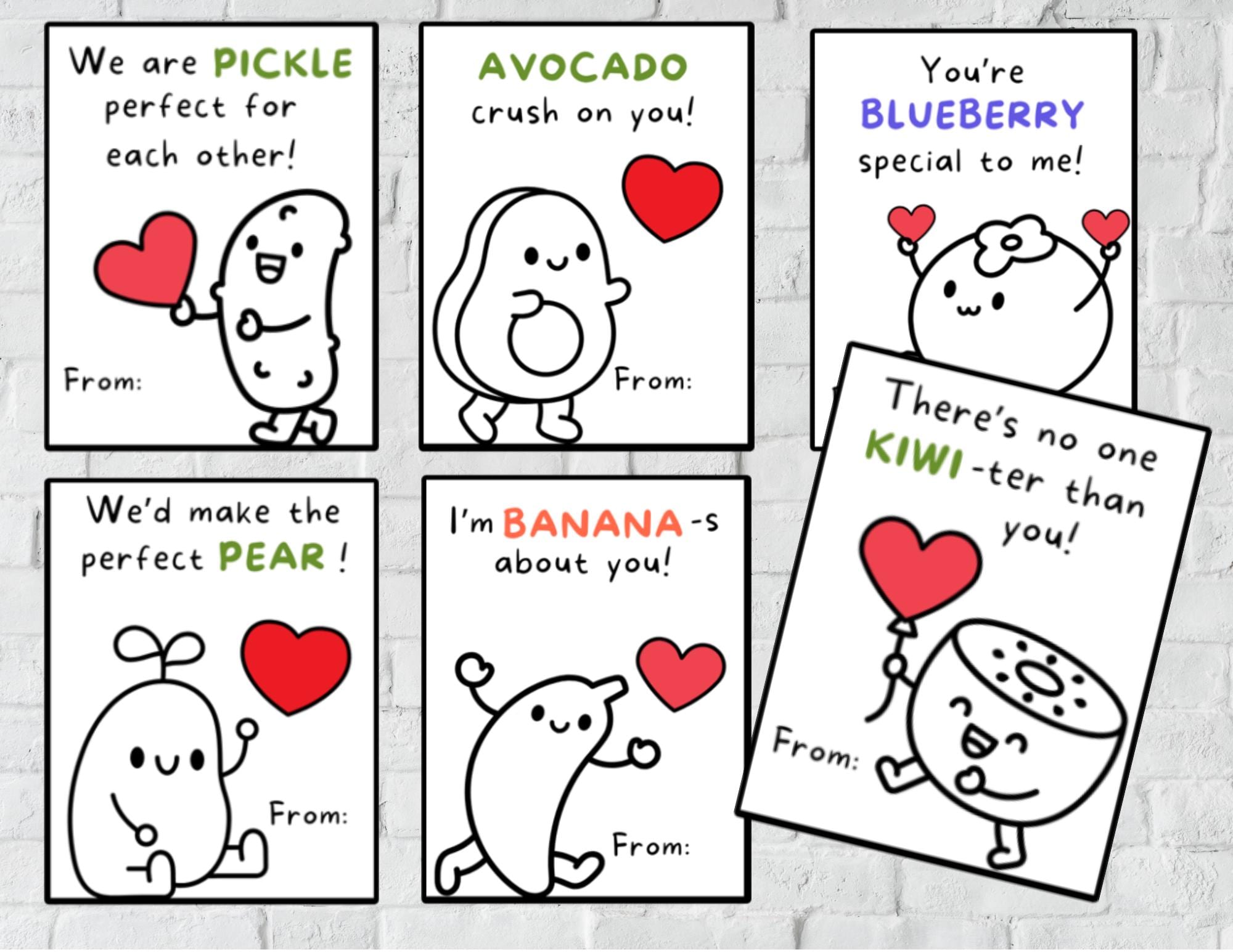 Cute Fruit Valentine Cards | Printable Valentine Cards for Kids ...