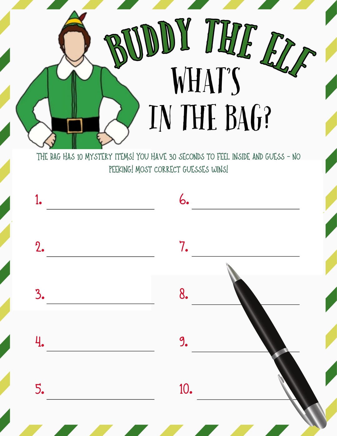 Buddy Elf Movie Game: Christmas 'what's in the Bag' (digital Download ...