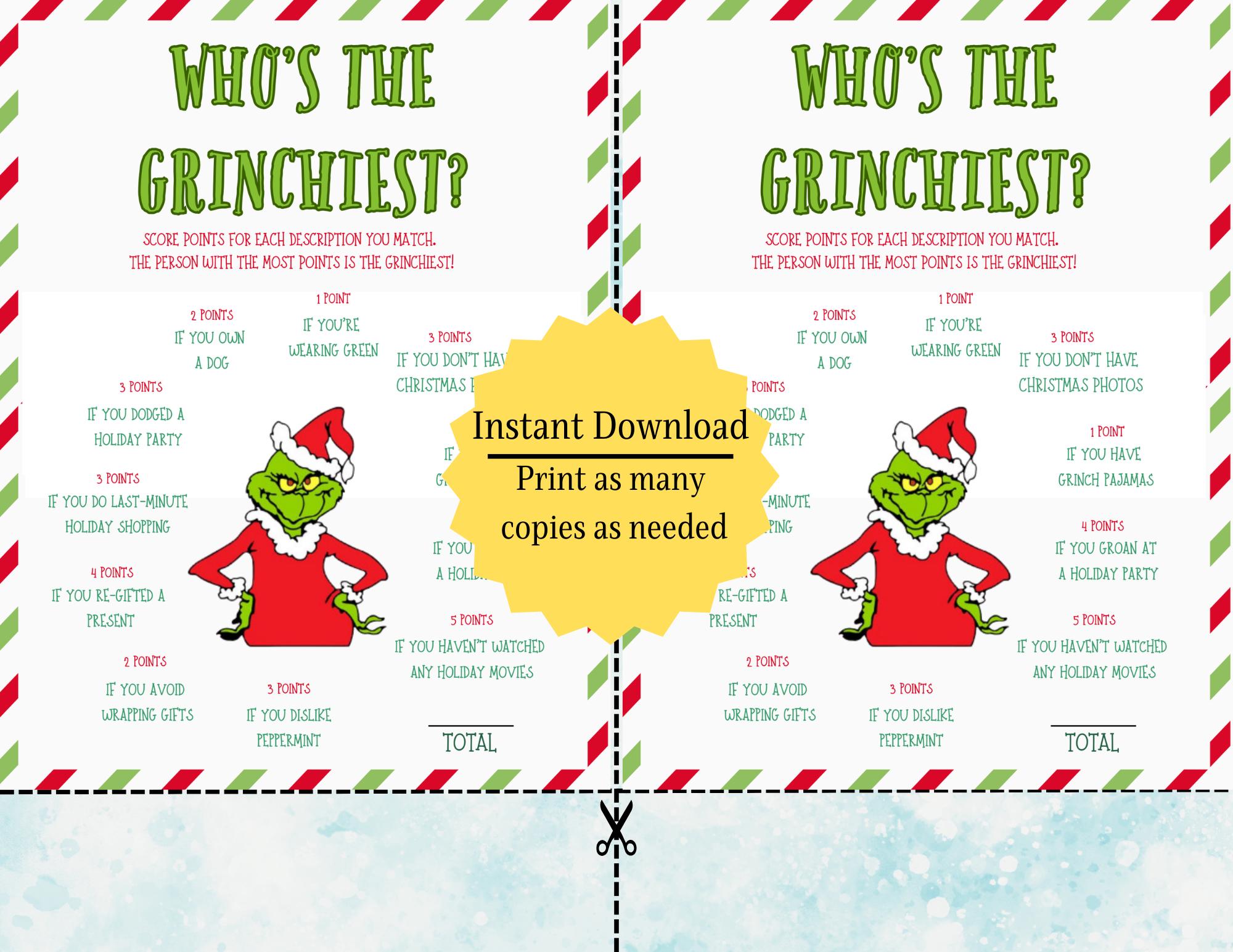 Who's the Grinchiest, Funny Christmas Game, Grinch Christmas Party Game ...