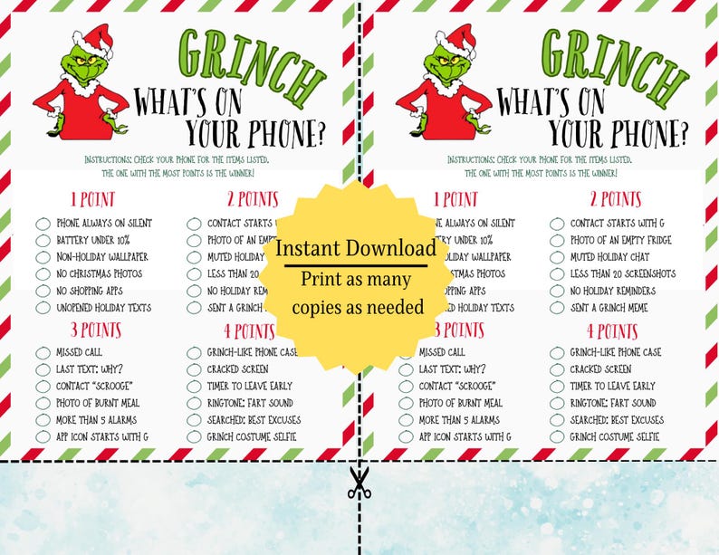 Grinch What's on Your Phone Game: Christmas Party (digital Download) - Etsy